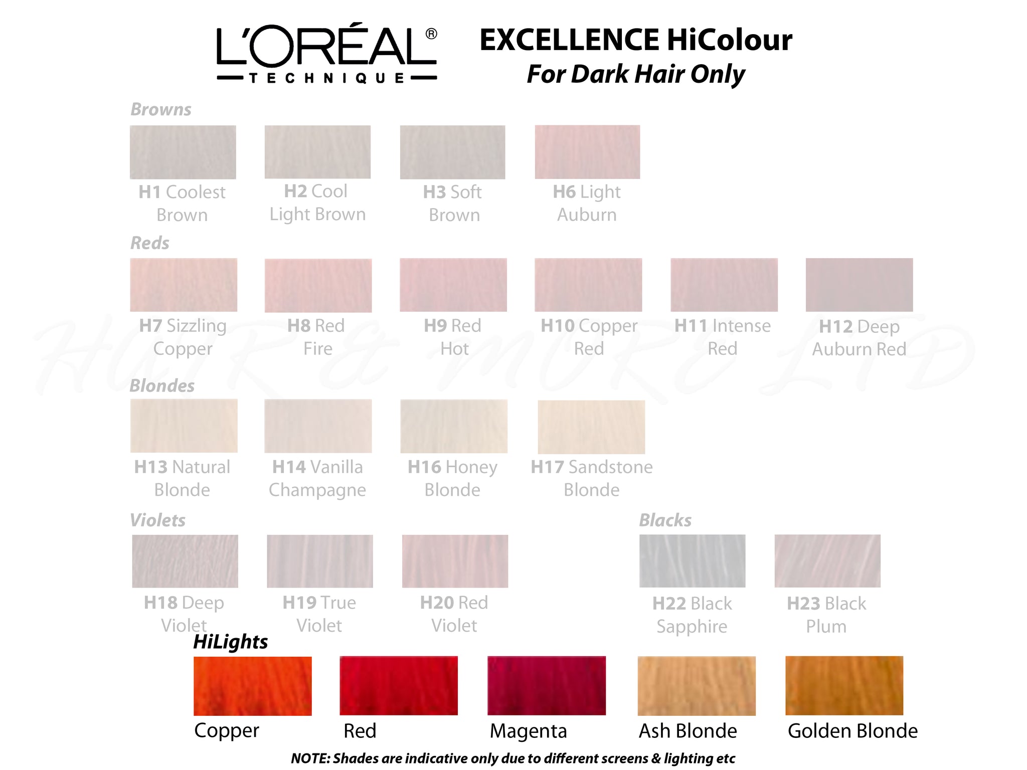 Loreal Excellence HiColor Hilights Permanent Creme Colour 34g (For Dar ...